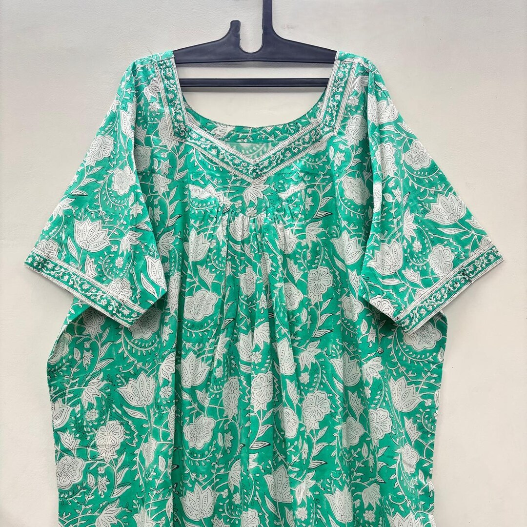 Floral Green Cotton Slip Dress: Block Print Loungewear Nightie - Etsy