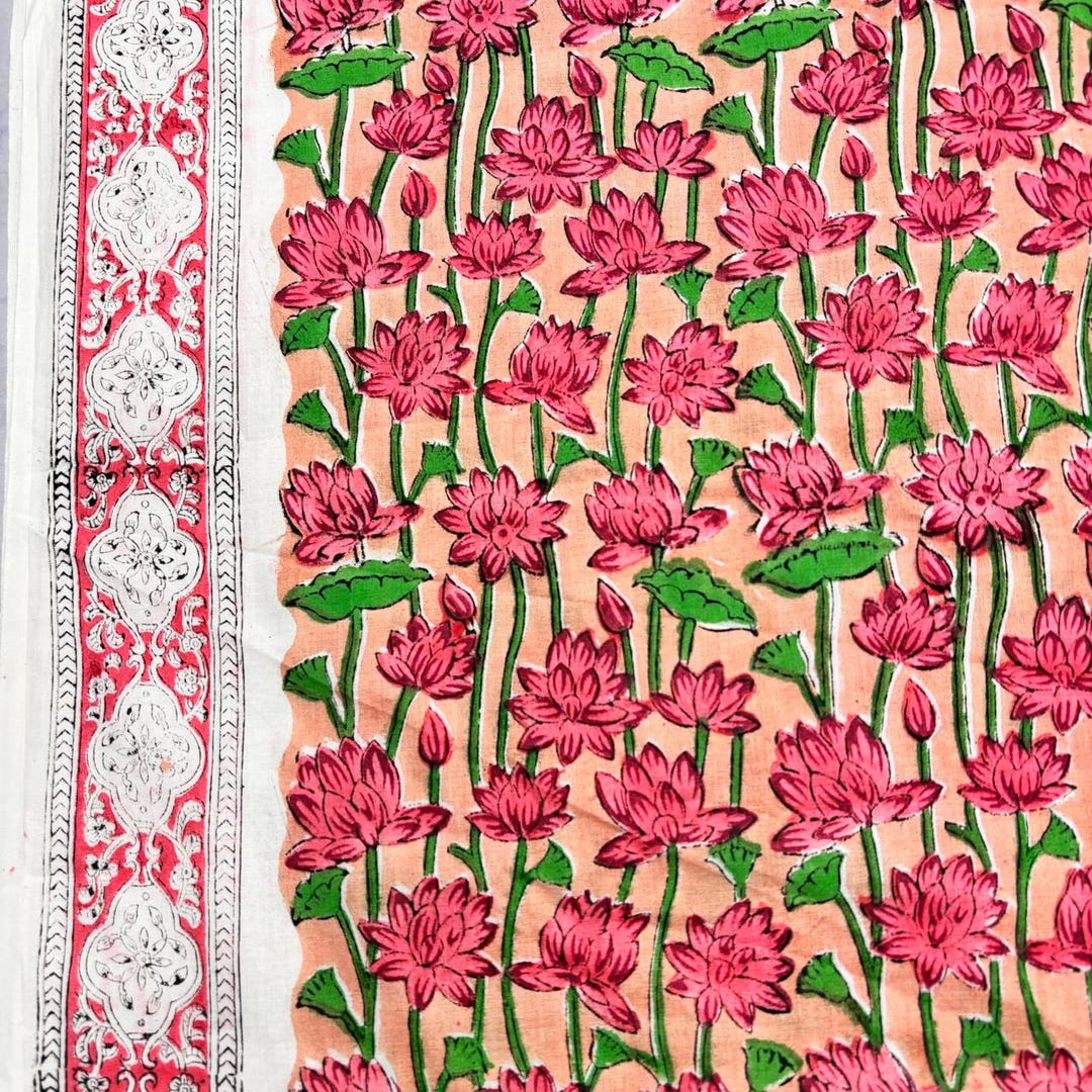 Pink Block Print, Sage Green, Delft Pink Indian Floral Hand Block ...