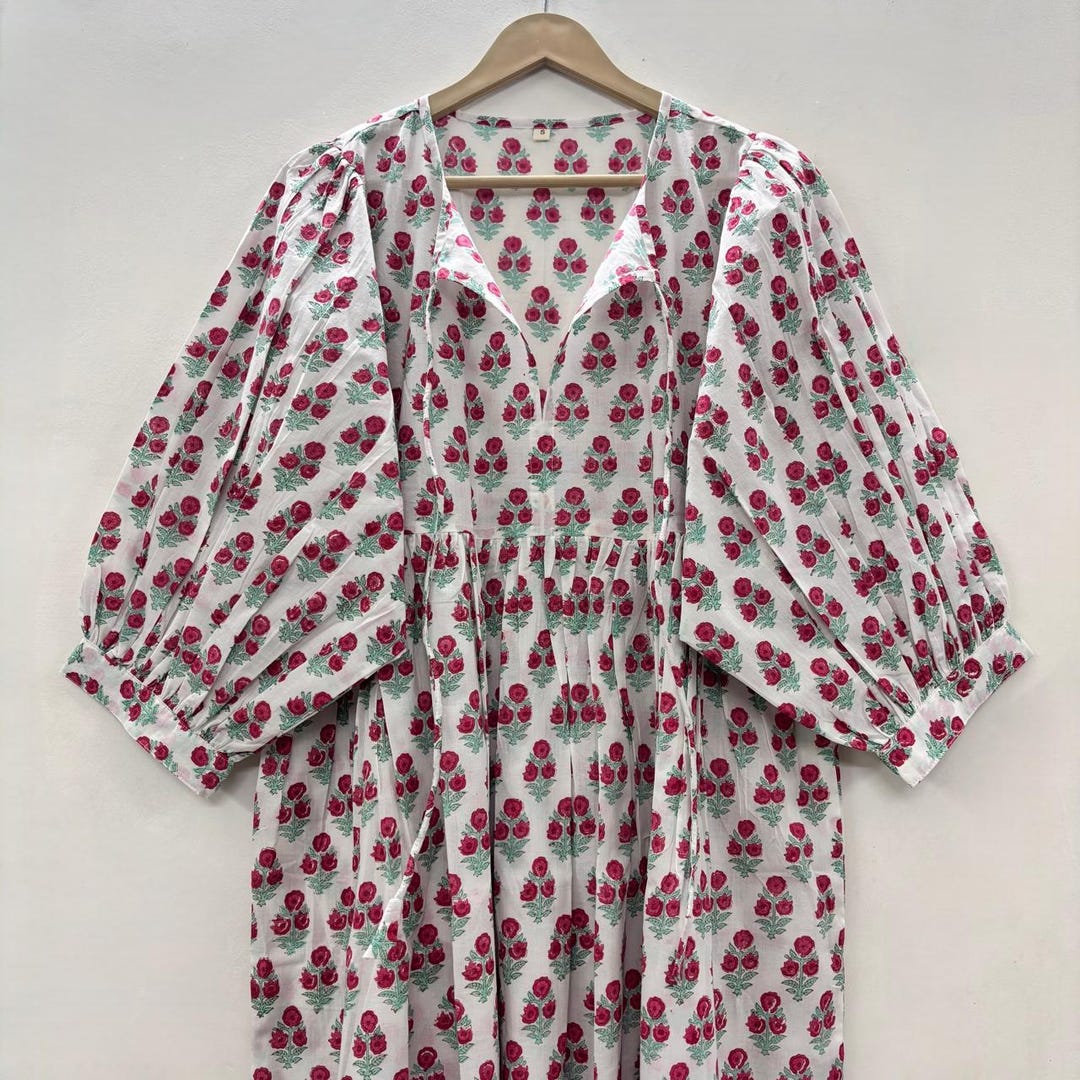 Pink Floral Block Print Cotton Dress: Kyra Midi Mini Summer Tunic - Etsy