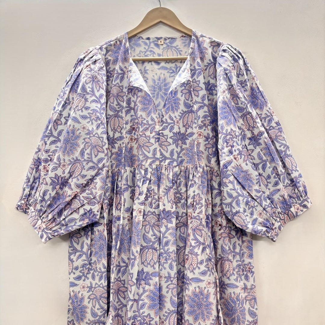 Floral Hand Block Print Kyra Midi Dress, Mini Dress, Soft Cotton Spring ...