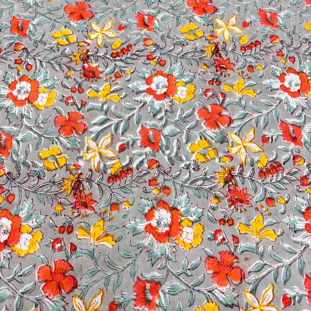 Yellow Block Print, Sage Green, Delft Pink Indian Floral Hand Block ...