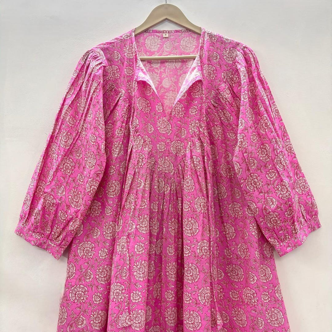 Pink Floral Print Soft Cotton Summer Dress, Kyra Midi Dress, Dresses ...