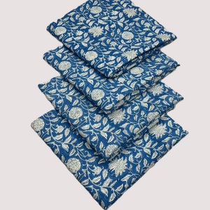 Blue Block Print, Delft Blue Indian Floral Hand Block Printed 100% ...