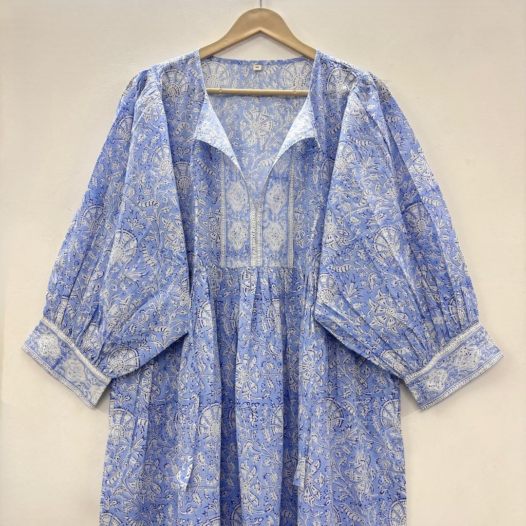 Floral Hand Block Print Soft Cotton Summer Dress, Kyra Midi Dress ...