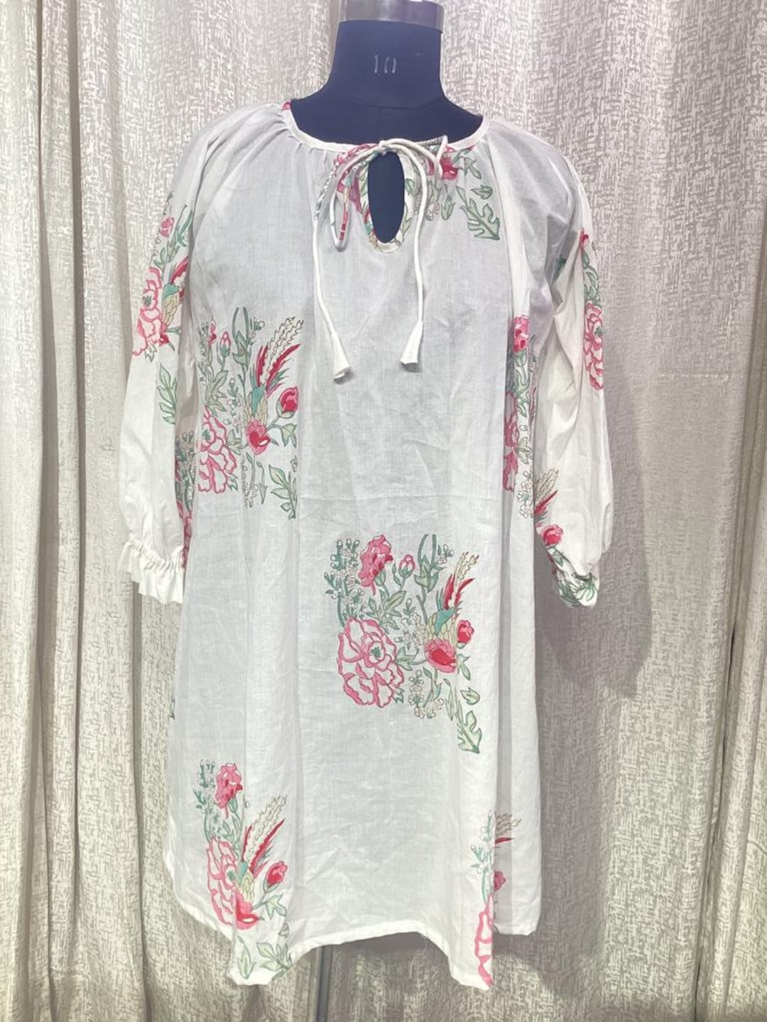 Birds Flowers Dress Indian Cotton Hand Block Printed Kurta Front Short ...