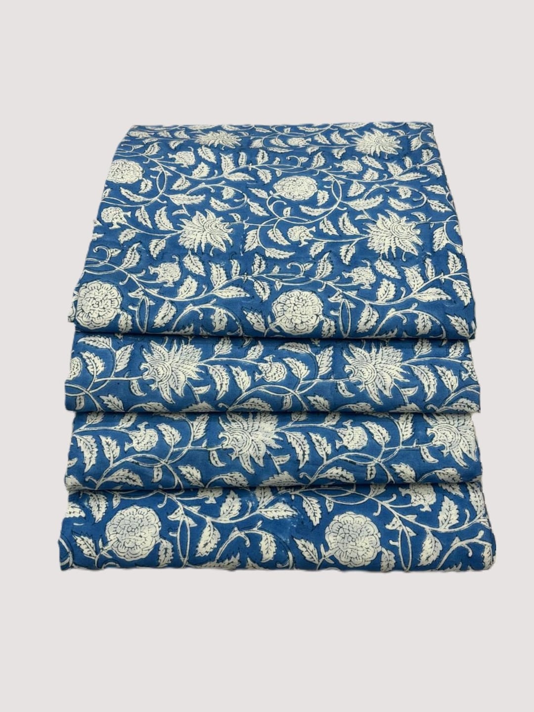 Blue Block Print, Delft Blue Indian Floral Hand Block Printed 100% ...