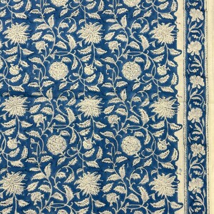 Blue Block Print, Delft Blue Indian Floral Hand Block Printed 100% ...