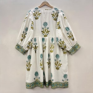 Floral Hand Block Print Kyra Midi Dress | Bohemian Cotton Dress Dresses ...