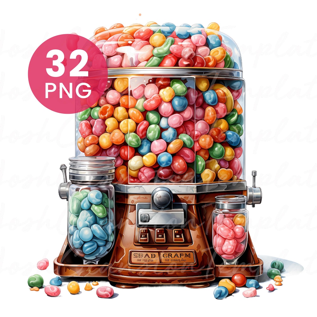 Watercolor Candy Machine Clipart: Vintage Sweets Pngs (digital Download ...