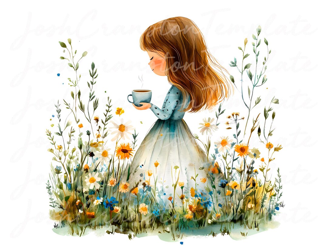 14 Spring Girl Clipart, Digital Artwork, Floral Illustration, Cute Girl ...