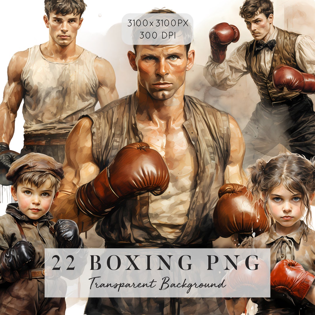 22 Vintage Boxing Clipart, Watercolor Boxing With Transparent ...