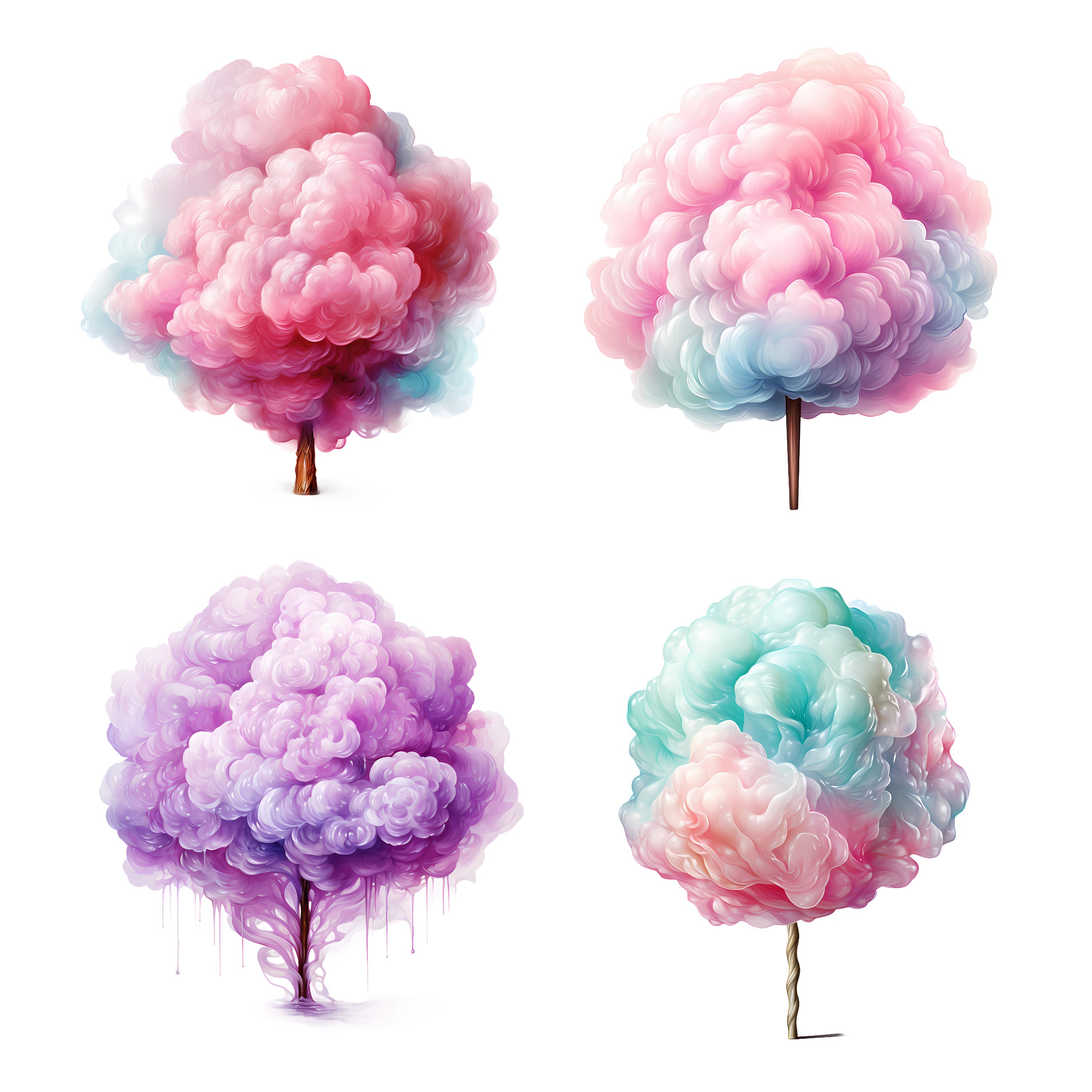 12 Cotton Candy Clipart, PNG With Transparent Background, Watercolor ...