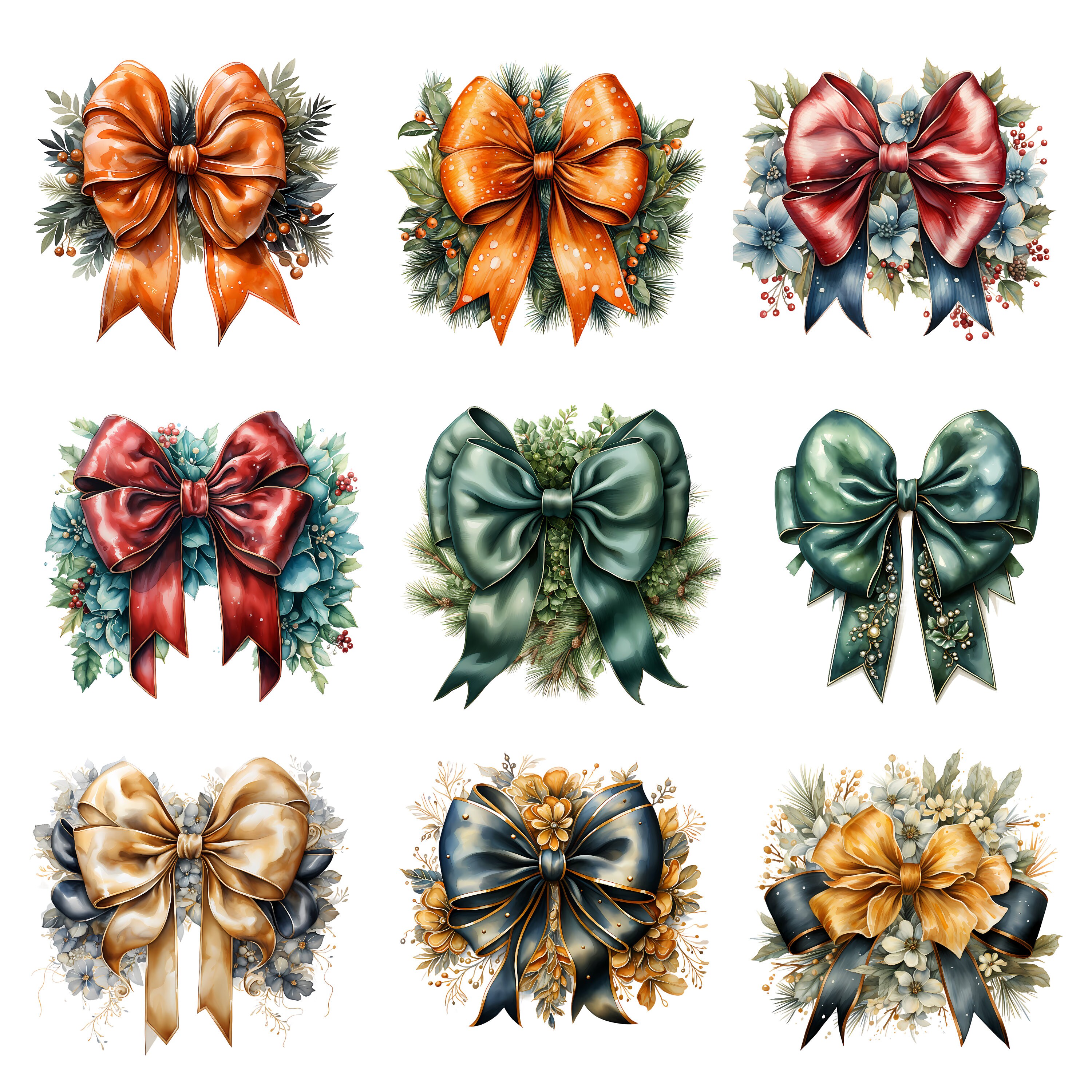25 Christmas Bow Clipart, Watercolor Bow With Transparetn Background ...