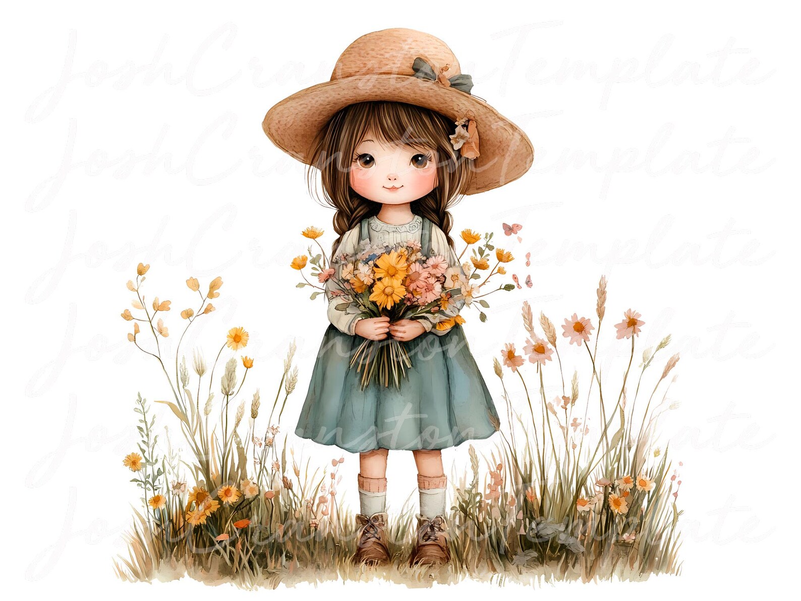 12 Cute Spring Girl Clipart, Floral Child Illustration, Digital ...