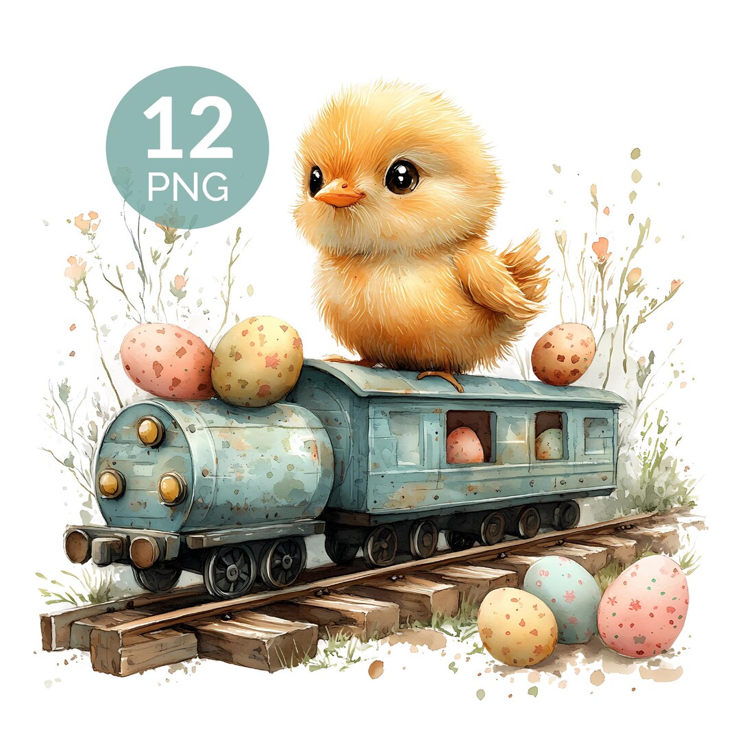 Easter Chick Train Watercolor PNG Clipart - Etsy