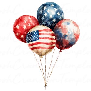Patriotic Balloons Clipart Set, 15 Watercolor Red White Blue Balloons ...