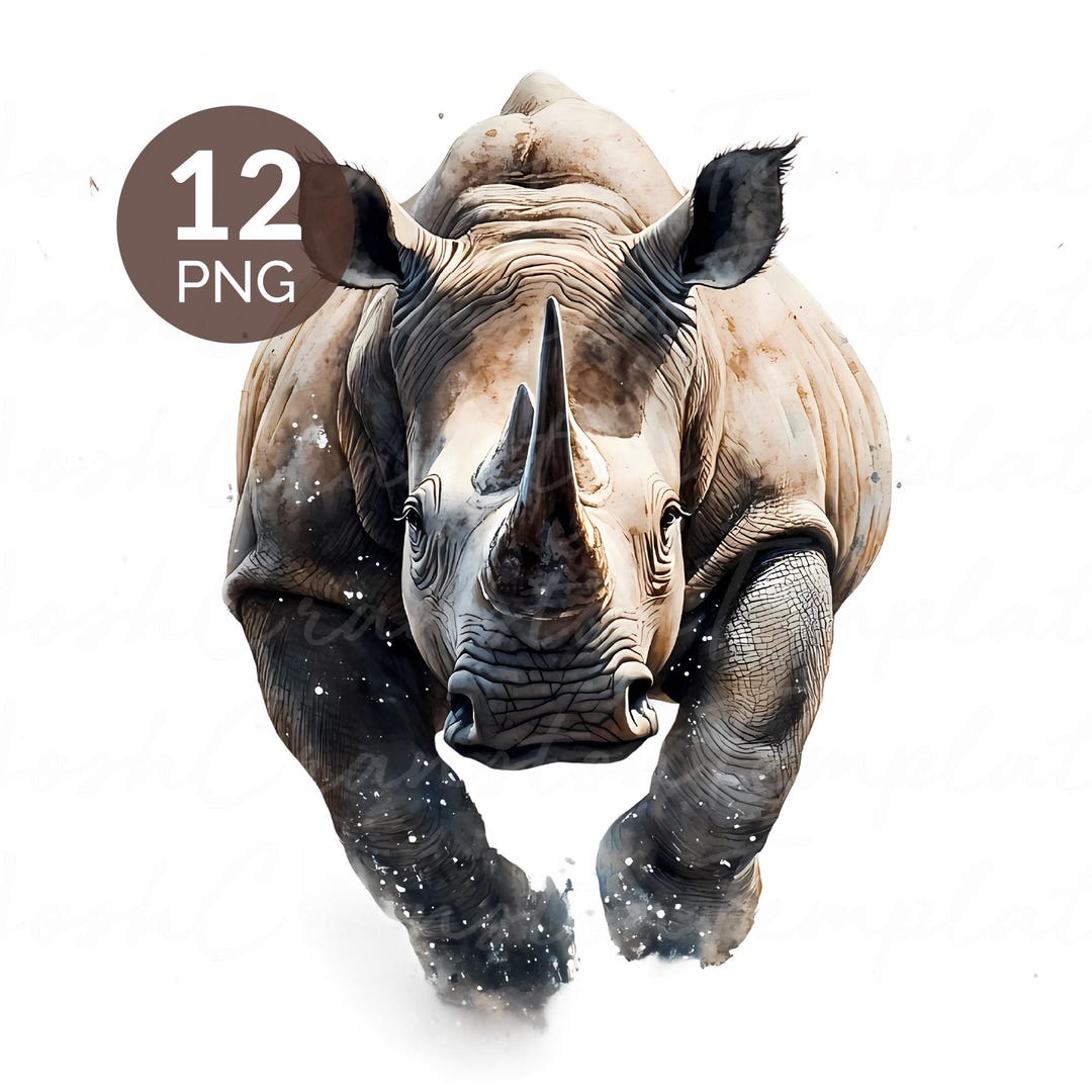 Watercolor Rhino Clipart PNG Set - Etsy