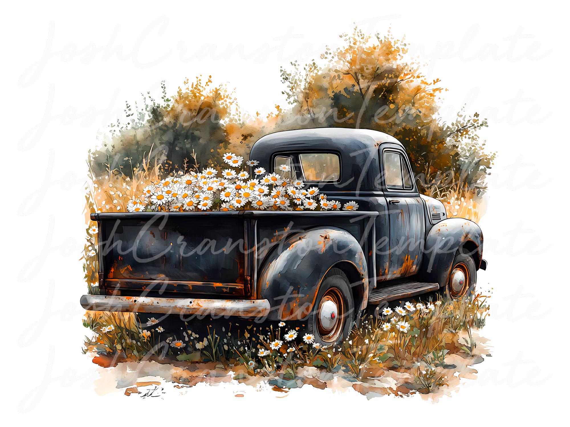18 Vintage Truck Spring Flowers Illustration, Spring Digital Clipart ...
