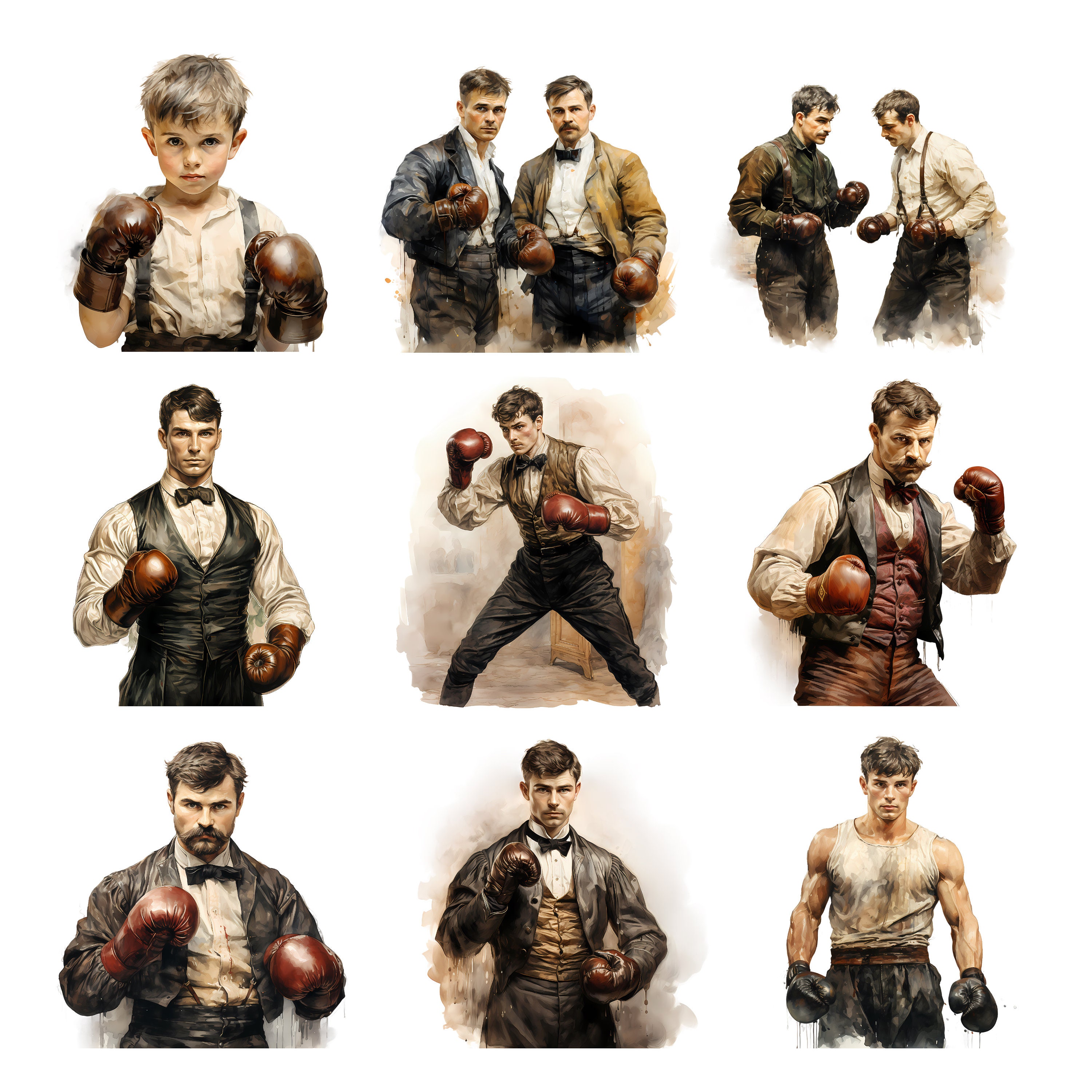 22 Vintage Boxing Clipart, Watercolor Boxing With Transparent ...