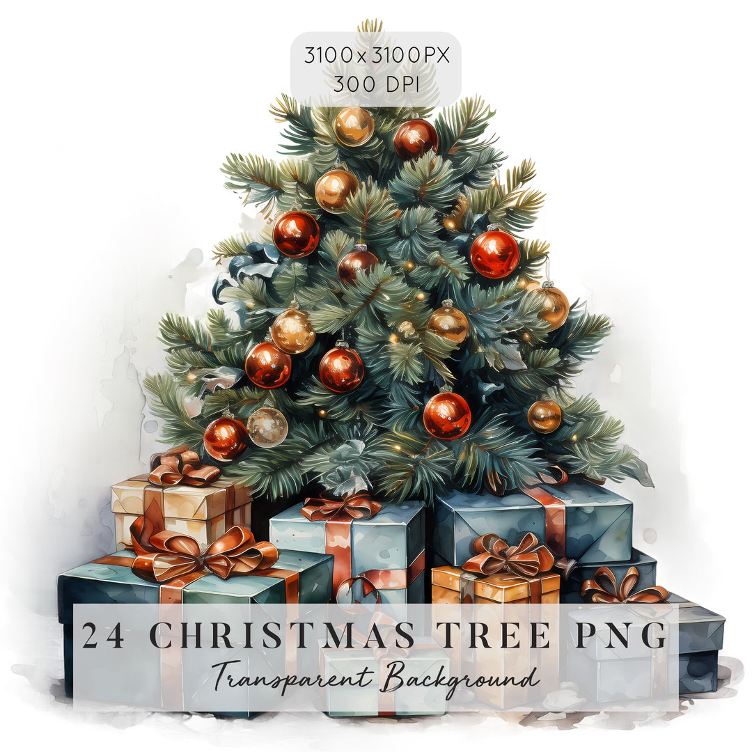 24 Christmas Tree Clipart, Watercolor Christmas Tree With Transparent ...