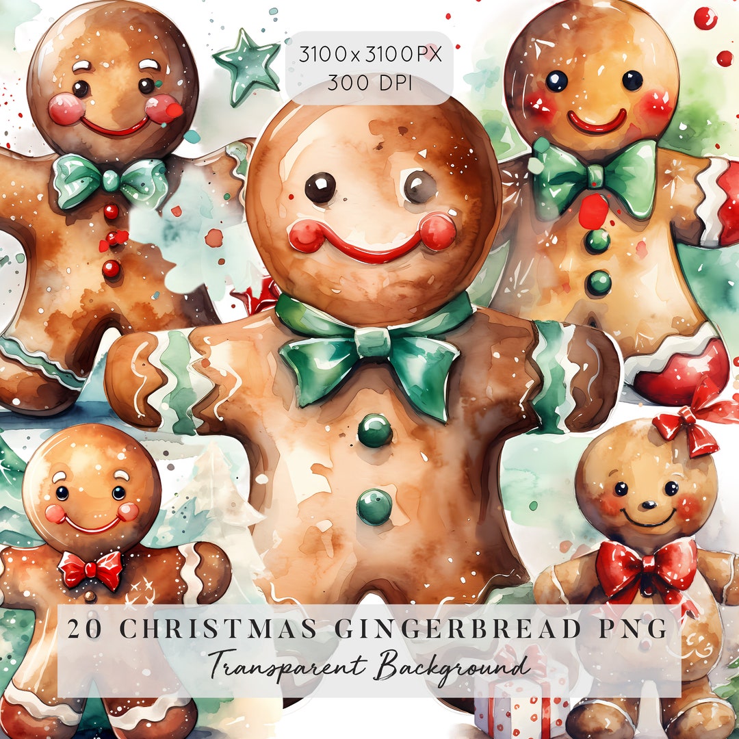 20 Christmas Gingerbread Clipart, Watercolor Christmas Gingerbread With ...
