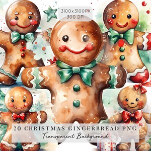 20 Christmas Gingerbread Clipart, Watercolor Christmas Gingerbread With ...