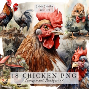18 Chicken Clipart, Watercolor Chicken With Transparent Background PNG ...