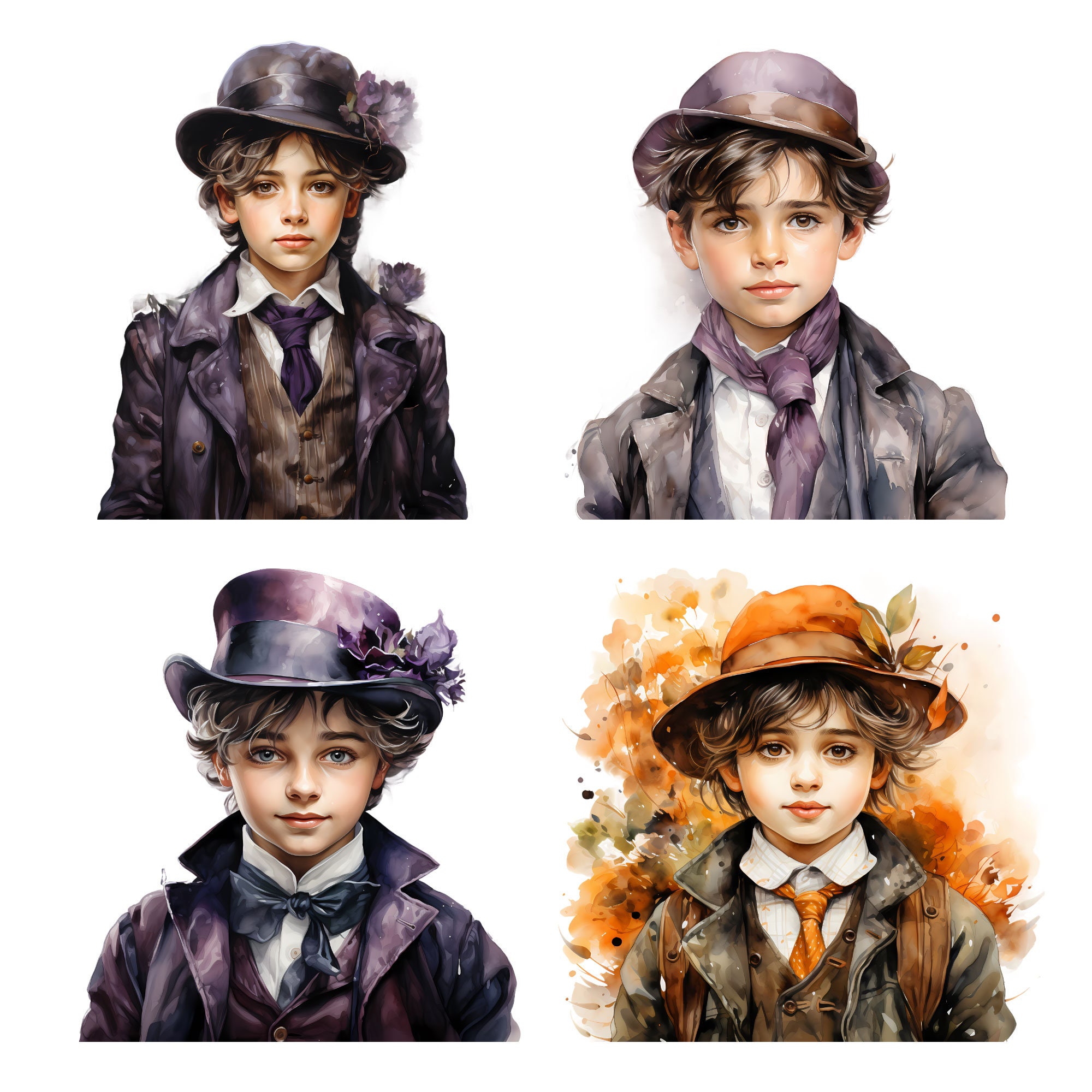 20 Victorian Boy Watercolor Clipart Transparent Background, Victorian ...