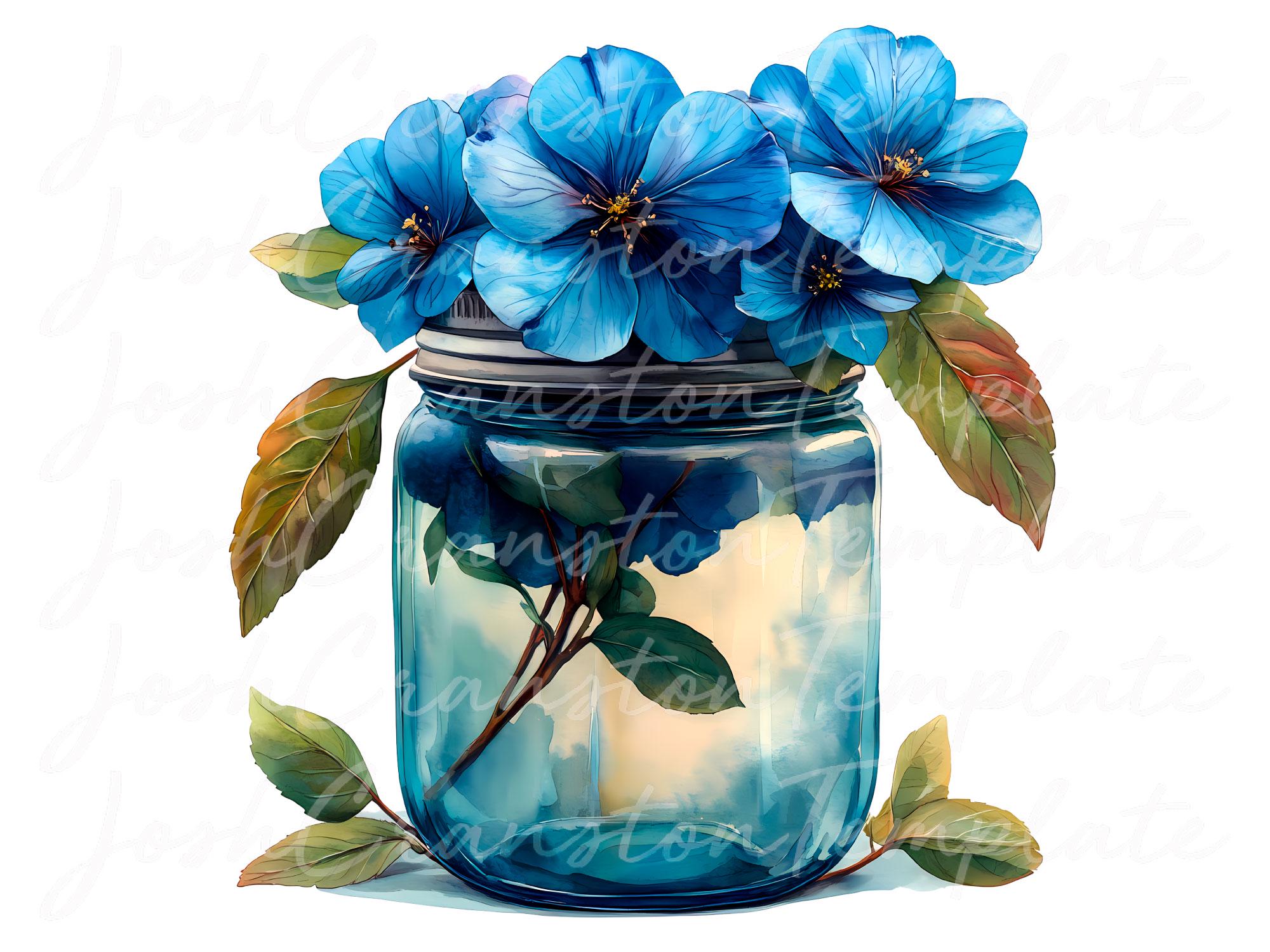 Mason Jar Flowers Clipart Set, Watercolor Floral Pngs With Wildflowers ...