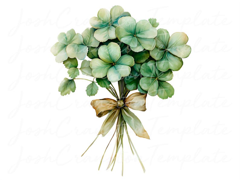 12 Shamrock Bouquet Watercolor Clipart, Four Leaf Clover Digital Art ...