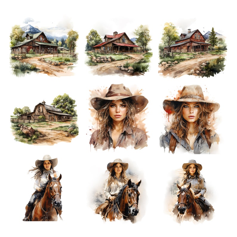 Cowboy Cattle Ranch Bundle Clipart, Western Clipart, Cowboy, Cowgirl ...