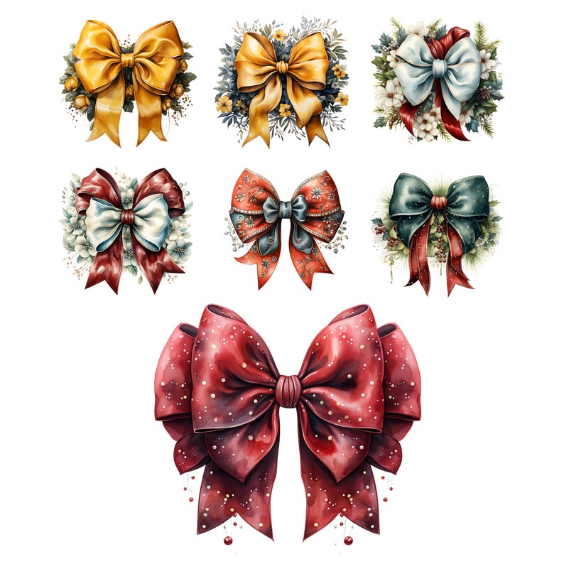 25 Christmas Bow Clipart, Watercolor Bow With Transparetn Background ...