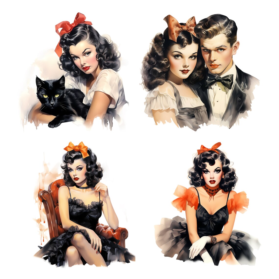 15 Retro Halloween Clipart Watercolor Halloween With - Etsy