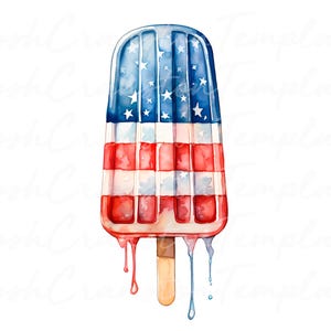 Patriotic Popsicles Clipart Set, 15 Watercolor Red White Blue Ice Pops ...