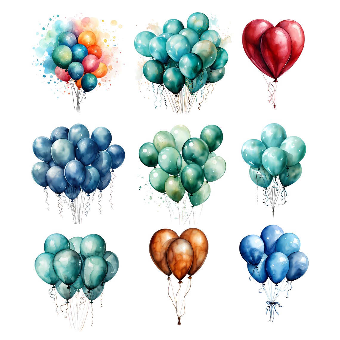 26 Balloons Clipart Watercolor Birthday Balloons With - Etsy