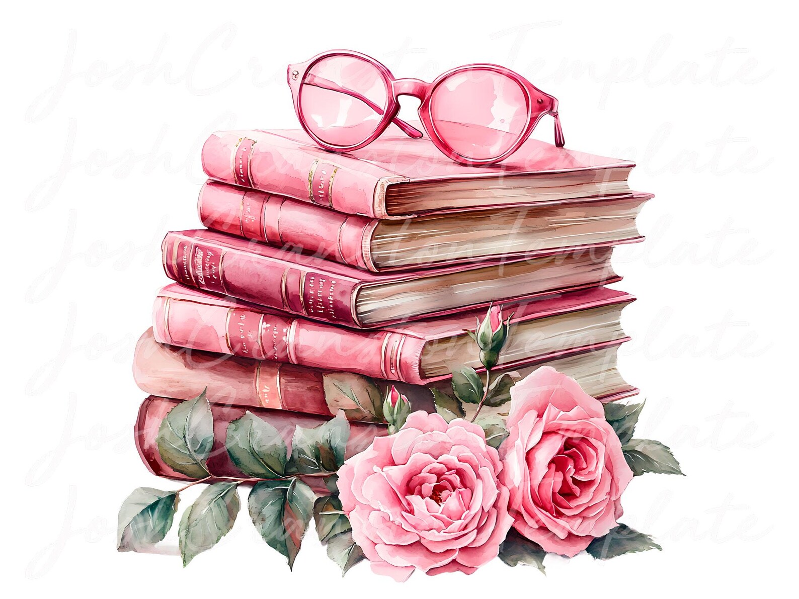 12 Vintage Books Clipart, Pink Book Stack, Spring Floral Illustration ...