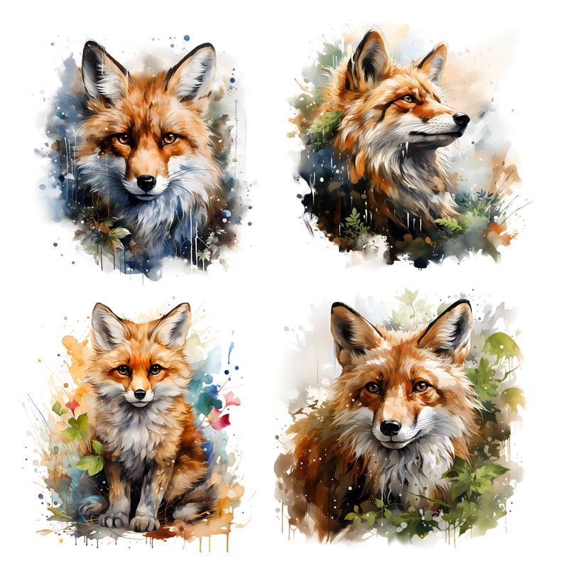 19 Fox Clipart, Watercolor Fox With Transparent Background PNG, Planner ...