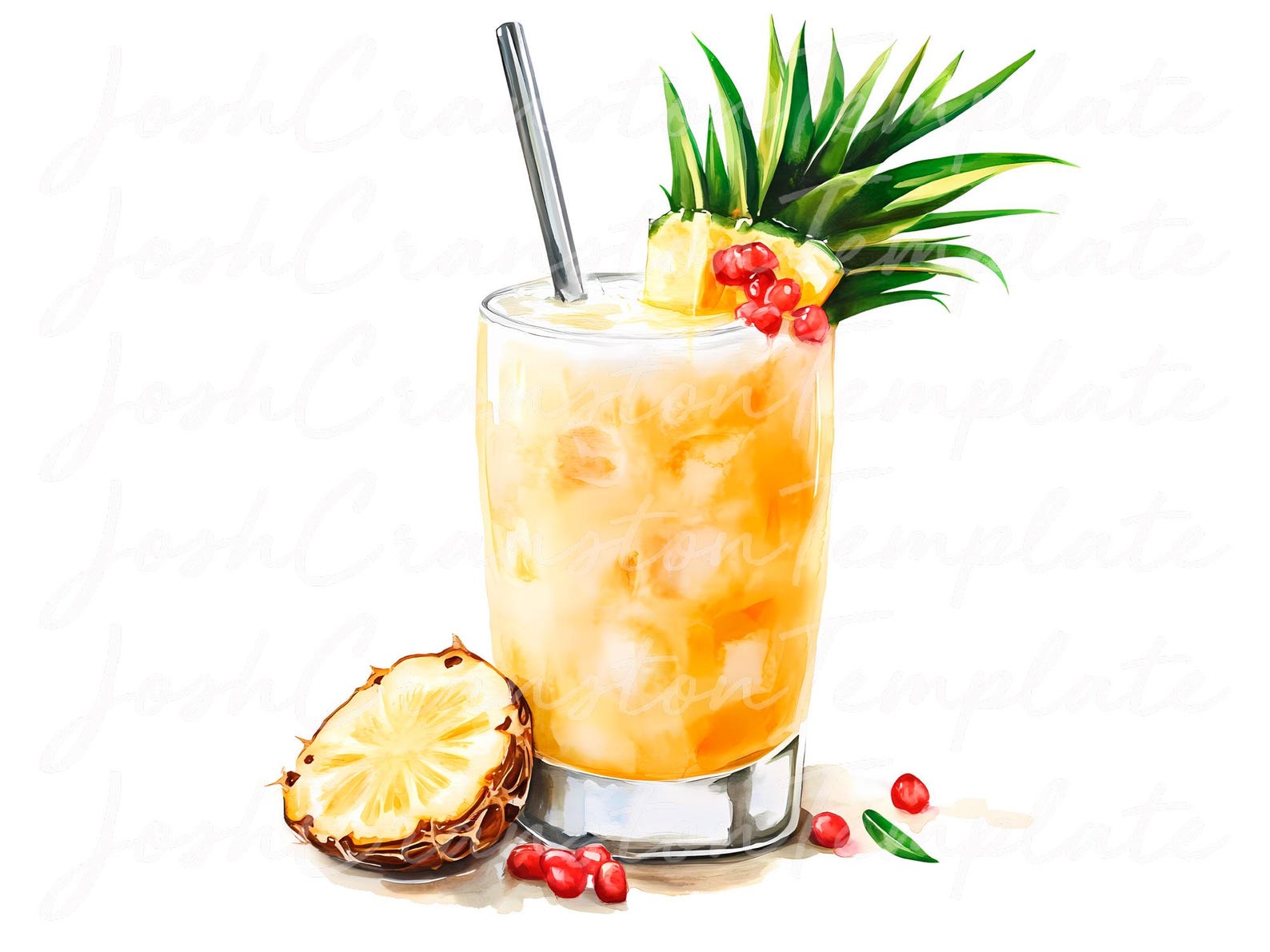 Pina Colada Clipart Set, 12 Watercolor Tropical Cocktails With ...