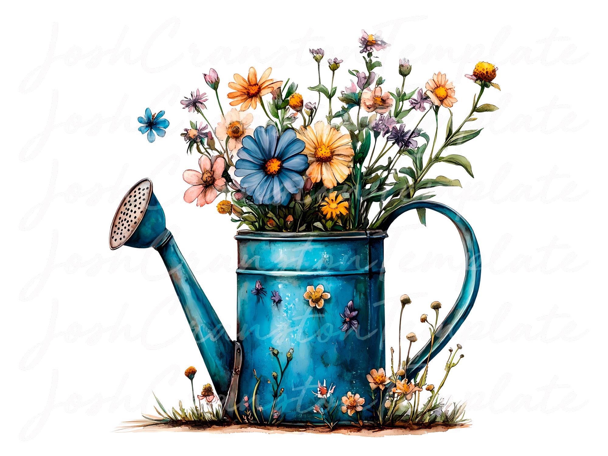 Watercolor Floral Watering Cans Clipart: Cottagecore Spring Pngs ...