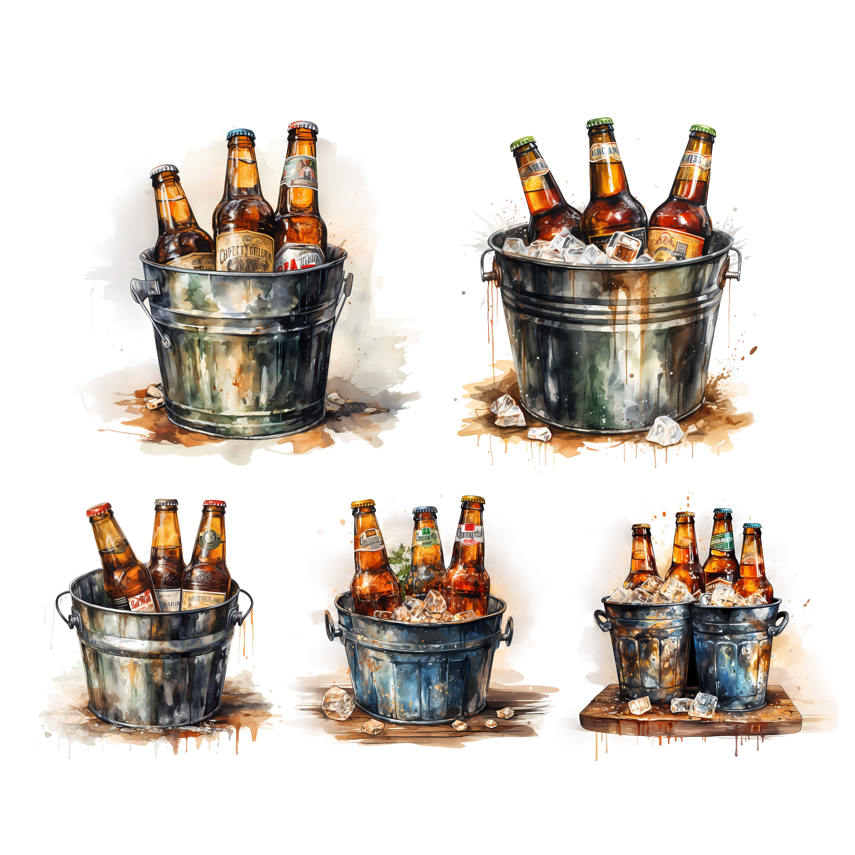 17 Beers Clipart, Beer Barrel, Beer Bucket, Beer Bottles, Watercolor ...