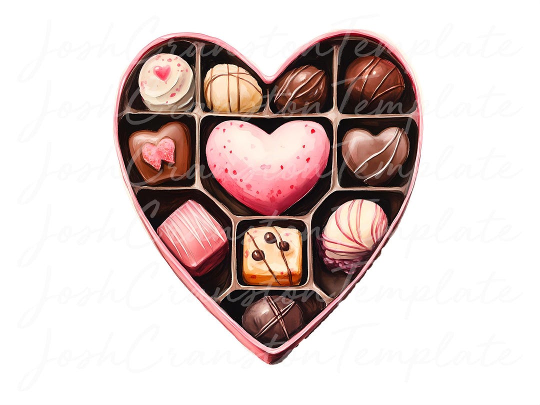 15 Valentine Heart Chocolate Box Digital Art Print, Wedding Gift Sweet ...