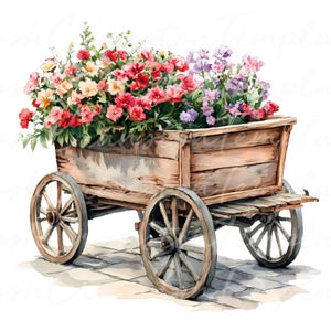 16 Watercolor Floral Cart Wall Art, Colorful Flower Cart Digital Print ...
