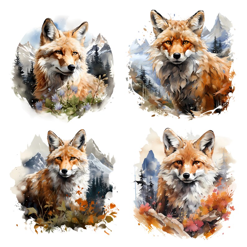 19 Fox Clipart, Watercolor Fox With Transparent Background PNG, Planner ...