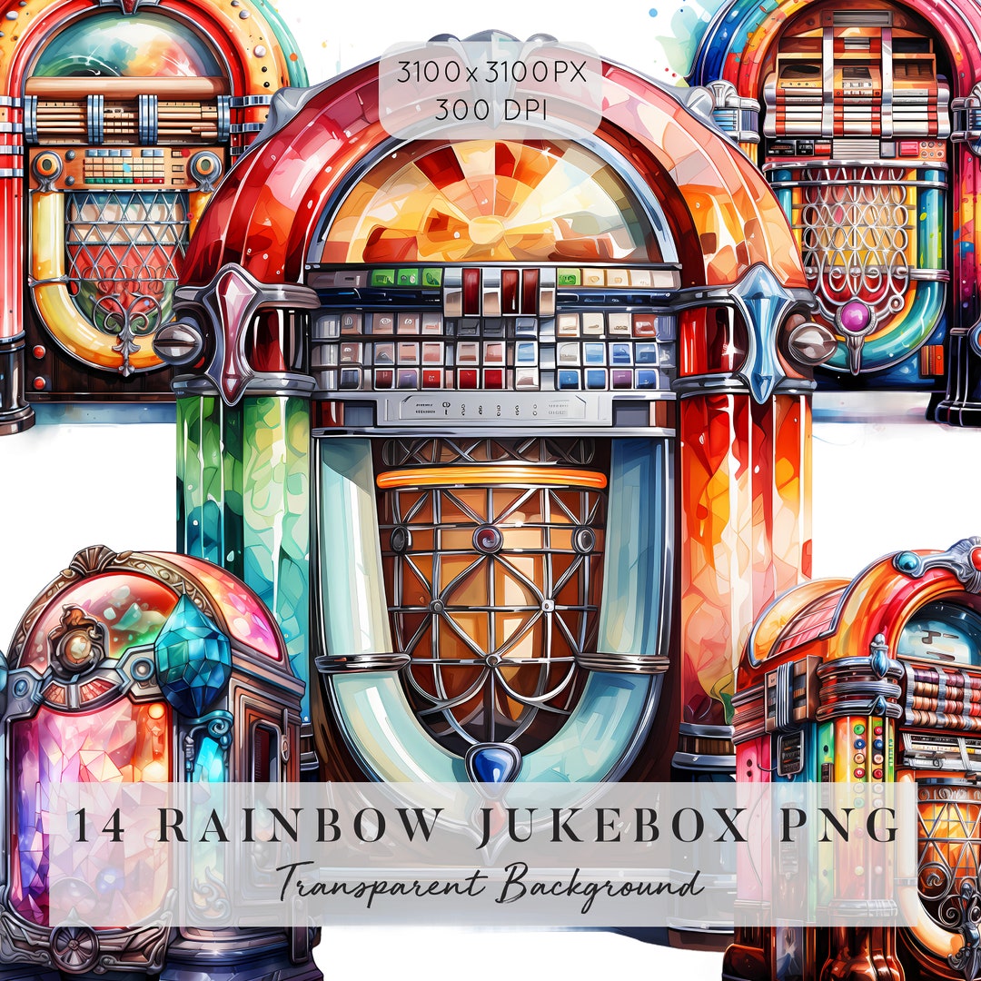 14 Rainbow Jukebox Clipart, Watercolor Jukebox With Transparent ...