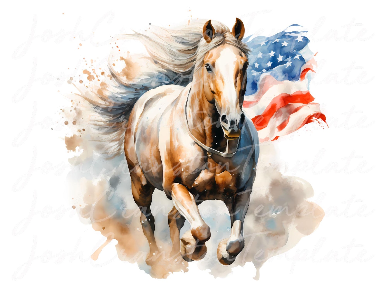 Patriotic Horses Clipart, 12 Watercolor Running Horses With Flags for ...