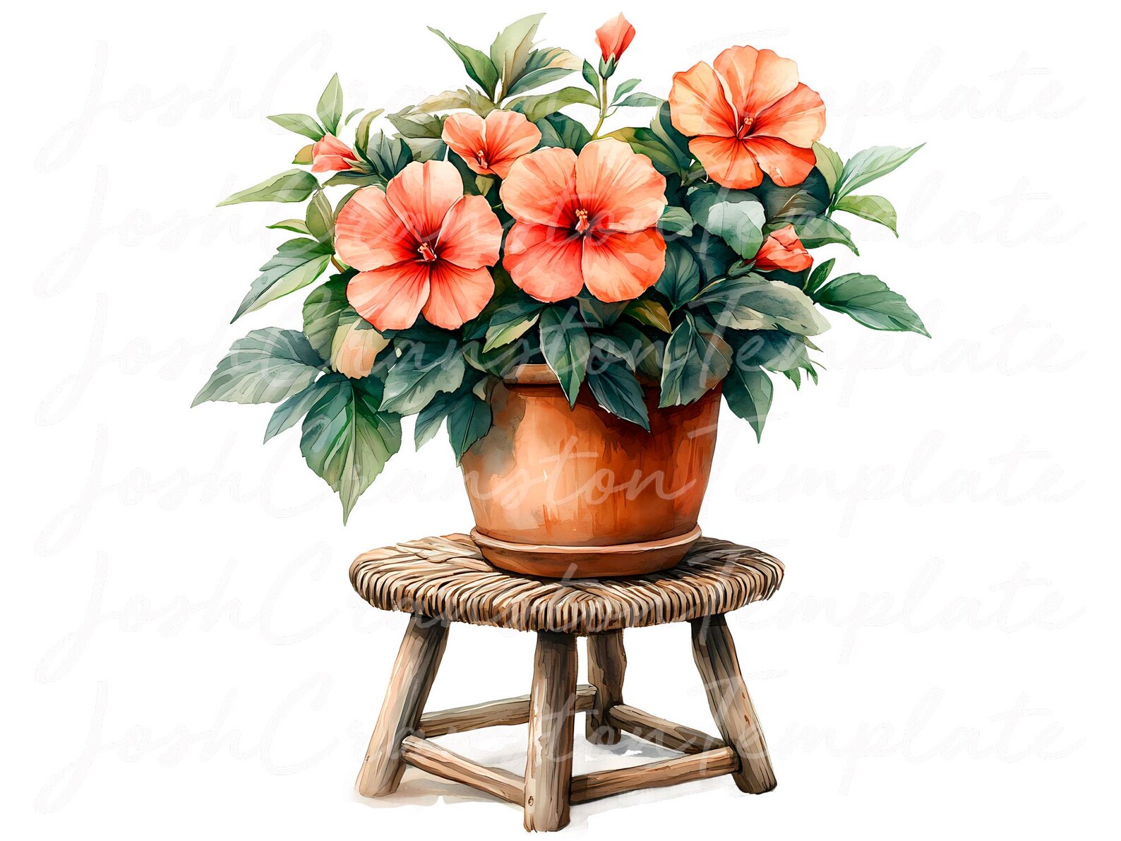 14 Digital Spring Clipart Red Flower Pot, Botanical Illustration ...