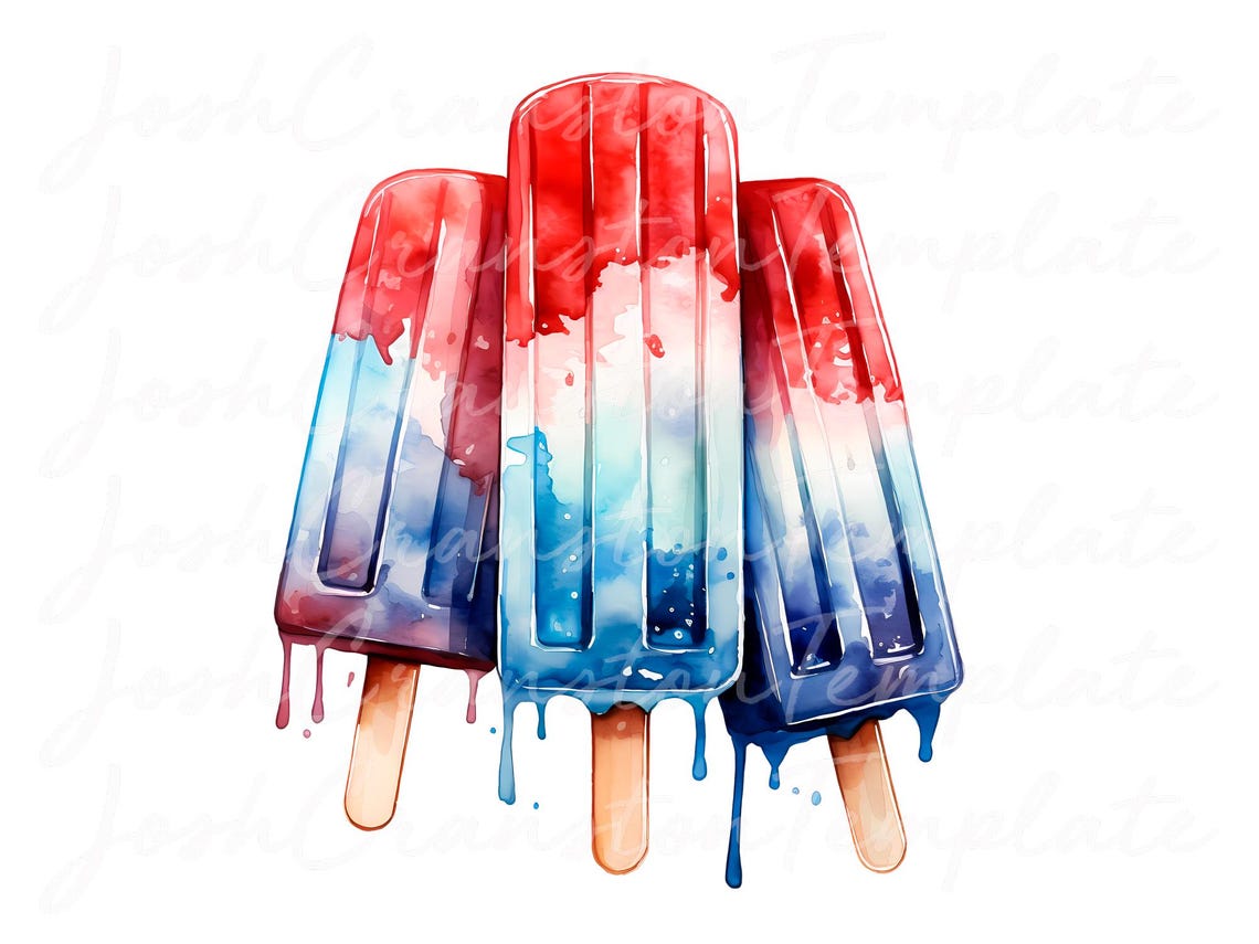 Patriotic Popsicles Clipart Set, 15 Watercolor Red White Blue Ice Pops ...