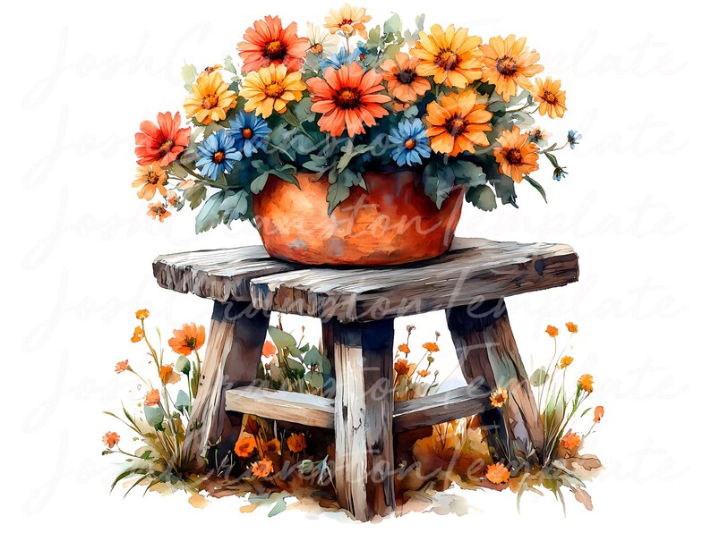 14 Digital Spring Clipart Red Flower Pot, Botanical Illustration ...