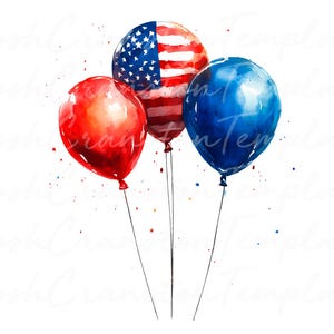 Patriotic Balloons Clipart Set, 15 Watercolor Red White Blue Balloons ...