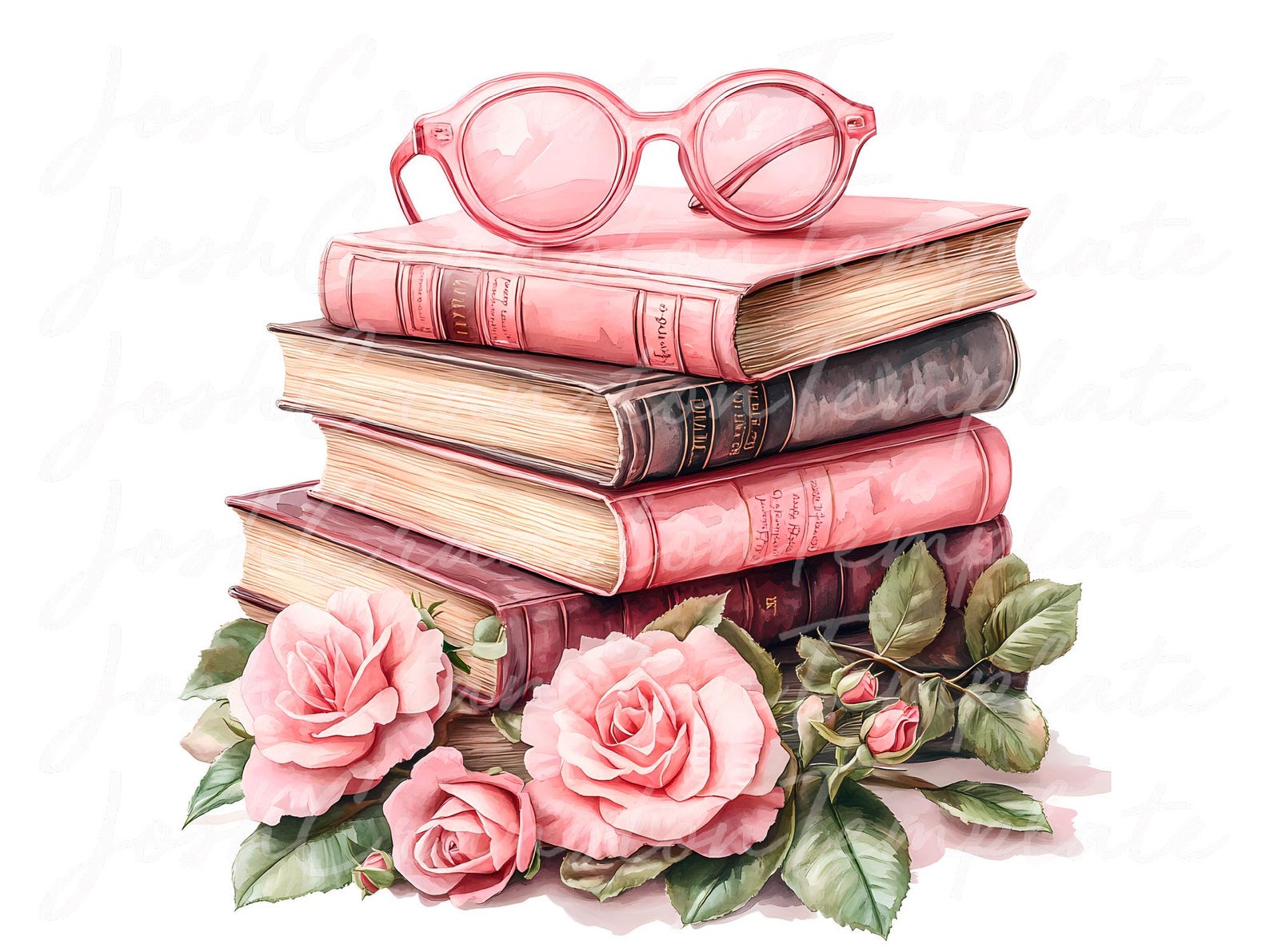 12 Vintage Books Clipart, Pink Book Stack, Spring Floral Illustration ...